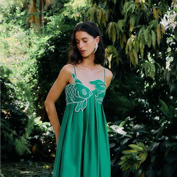 FARM Rio | Dresses | Farm Rio Green Fish Maxi Dress | Poshmark